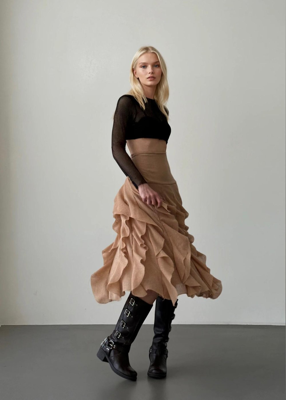 Mutty Adelia Fırfır Detay Salaş Etek Bej Modelleri En Uygun Fiyatlarla