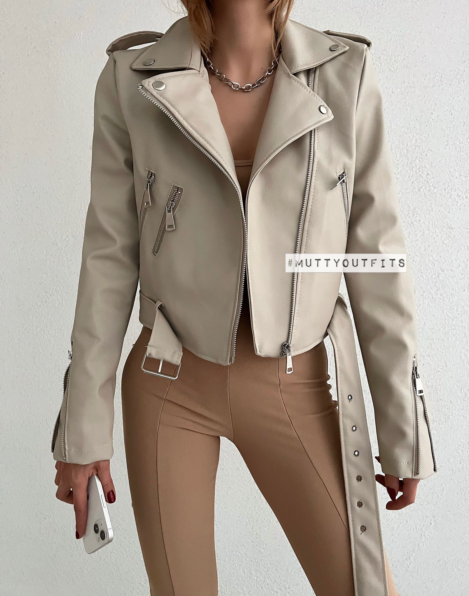 Alice Biker Deri Ceket Bej Modelleri En Uygun Fiyatlarla