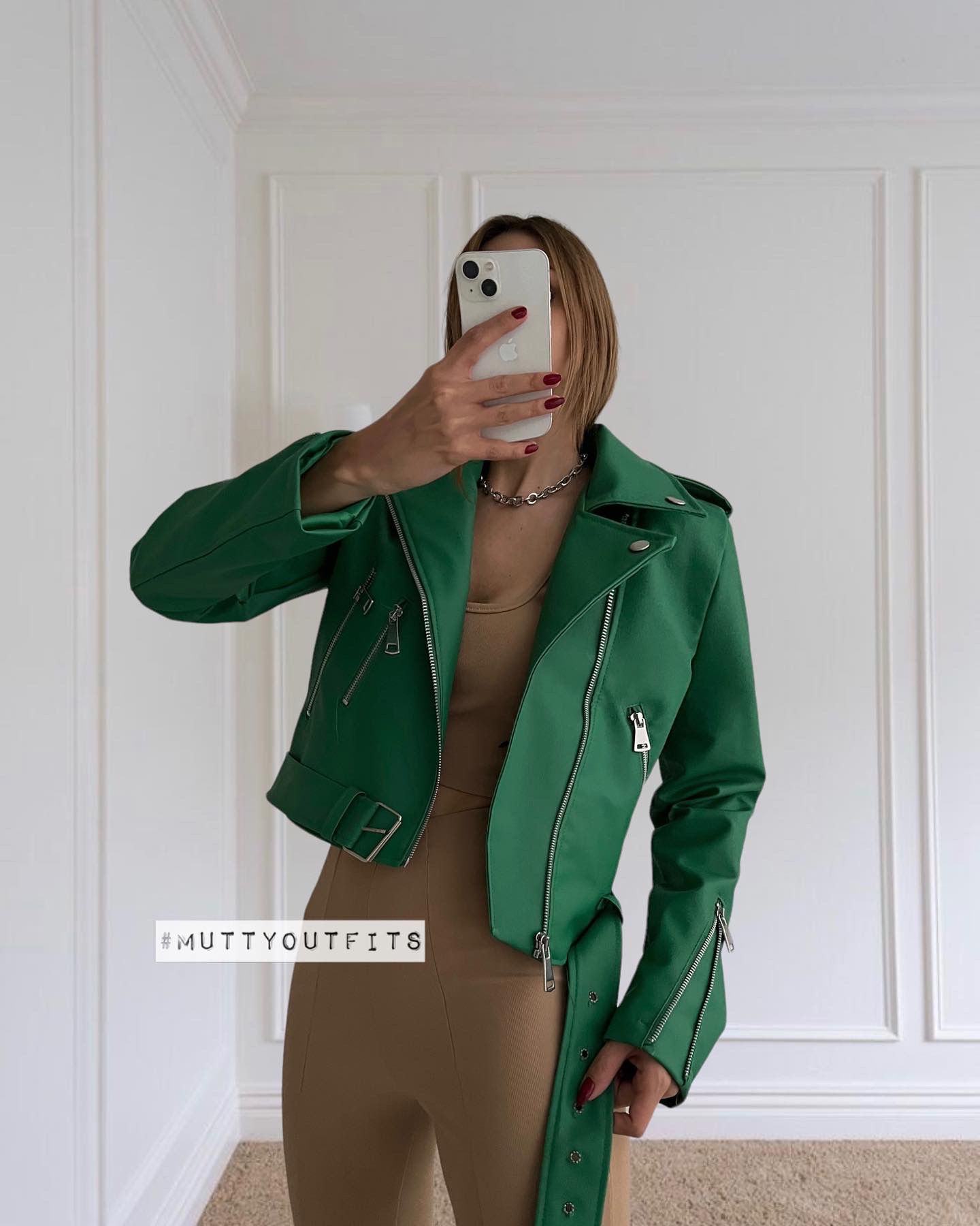 Alice Biker Deri Ceket Yeşil Modelleri En Uygun Fiyatlarla