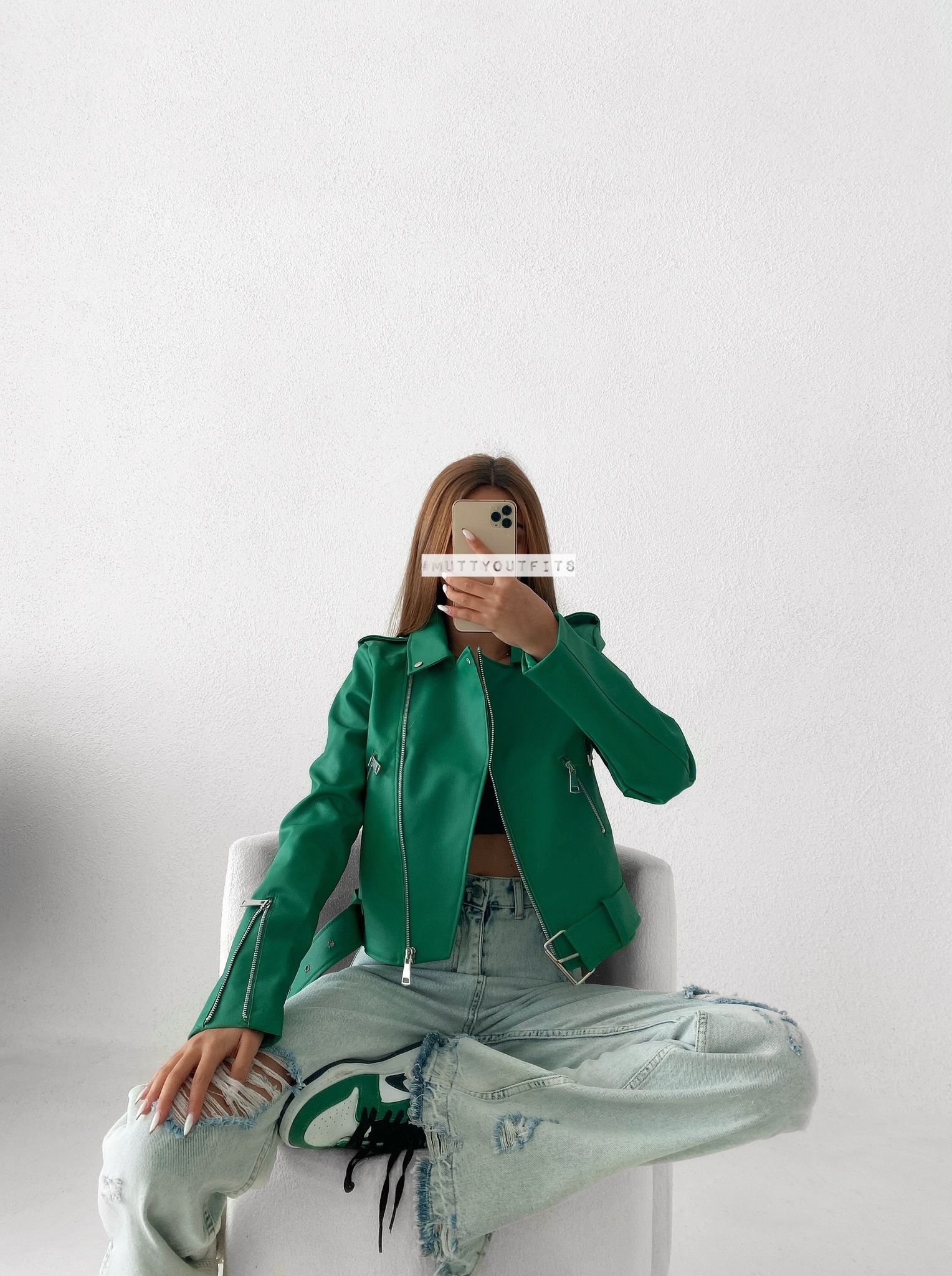 Alice Biker Deri Ceket Yeşil Modelleri En Uygun Fiyatlarla